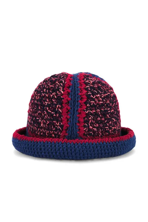 Nicholas Daley Hand Crochet Bucket Hat In Burgundy Navy & Sienna